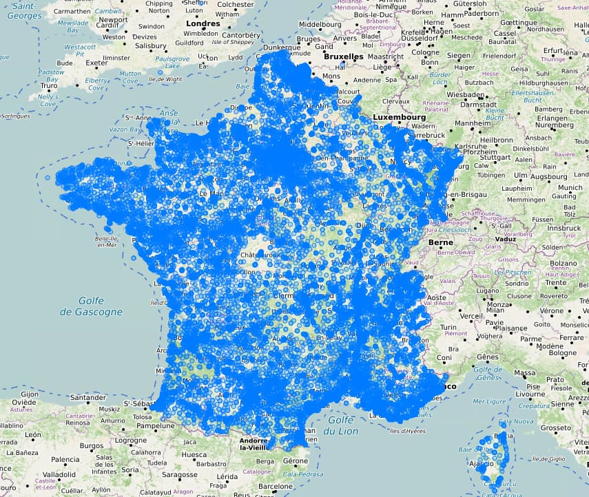 Carte de couverture des Stations-service en France